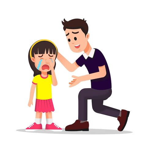 Un Padre Consuela A Su Hija Llorando Vector Premium