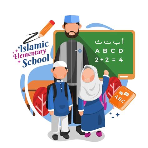 선생님과 두 아이의 초등학생 일러스트 프리미엄 벡터