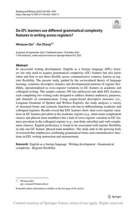 Do Efl Learners Use Different Grammatical Complexity Features In Writing Across Registers