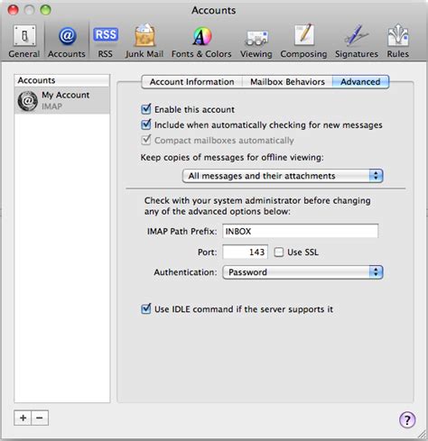 Apple Mail For Mac Os X 10 6 And 10 7 Imap Online Manual Icdsoft