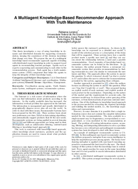 Pdf A Multiagent Knowledge Based Recommender Approach With Truth Maintenance