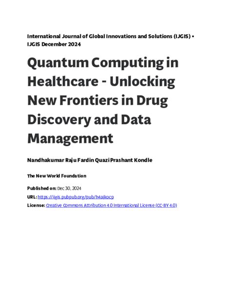 Pdf Quantum Computing In Healthcare Unlocking New Frontiers In Drug Discovery And Data Management