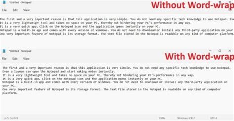 how to enable and use word wrap in notepad