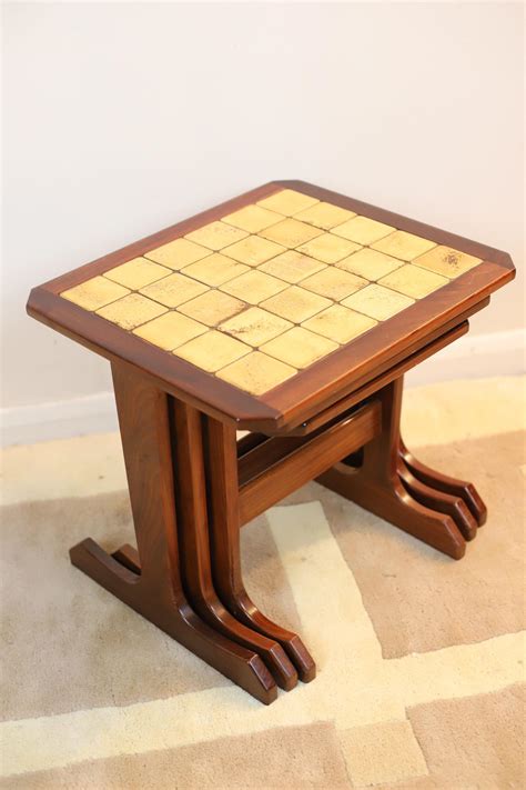 Vintage Tiled Nest Of 3 Tables In Teak For Sale At 1stdibs