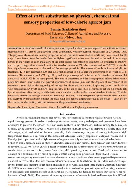 Pdf Effect Of Stevia Substitution On Physical Chemical And Sensory Properties Of Low Calorie
