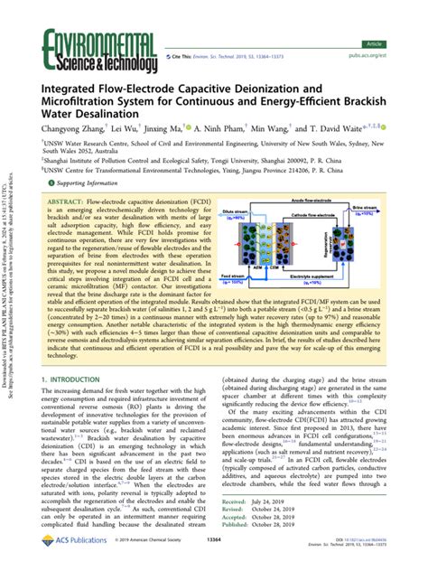 Zhang Et Al 2019 Integrated Flow Electrode Capacitive Deionization And Microfiltration System