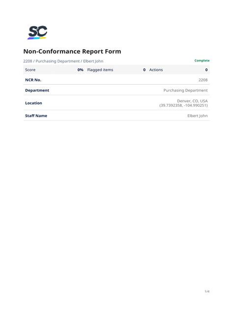 Sample Non Conformance Report Safetyculture Download Free Pdf