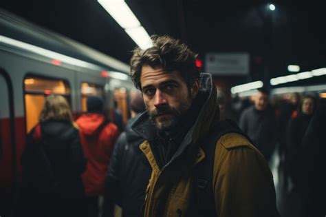 Premium Ai Image A Man Standing In Front Of A Subway Train