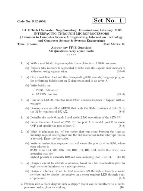 Rr310501 Interfacing Through Microprocessors Pdf Microprocessor Assembly Language
