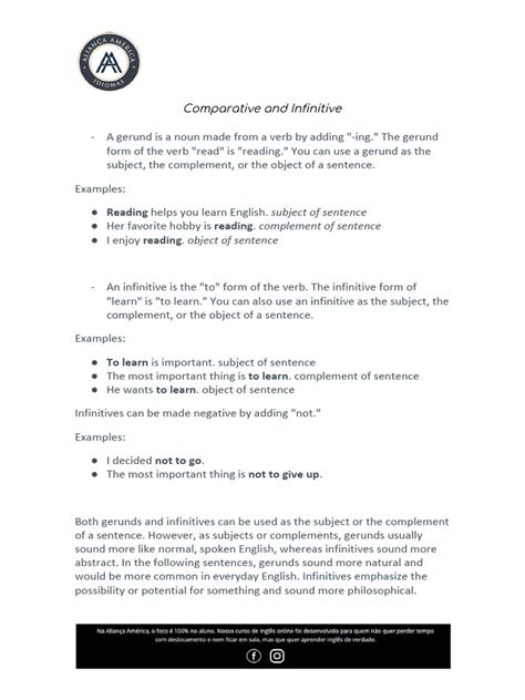 Gerunds And Infinitives Pdf Verb Subject Grammar