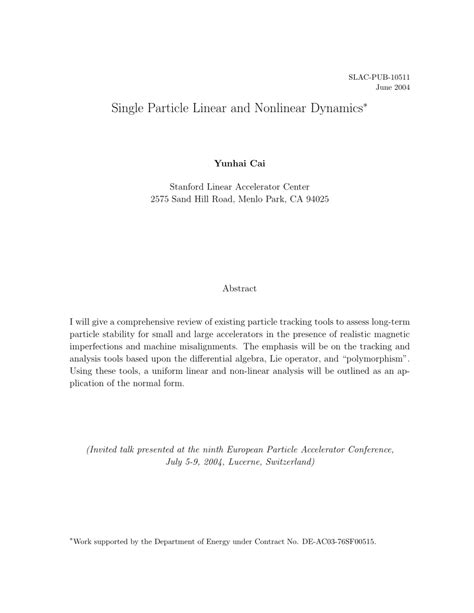 pdf single particle linear and nonlinear dynamics
