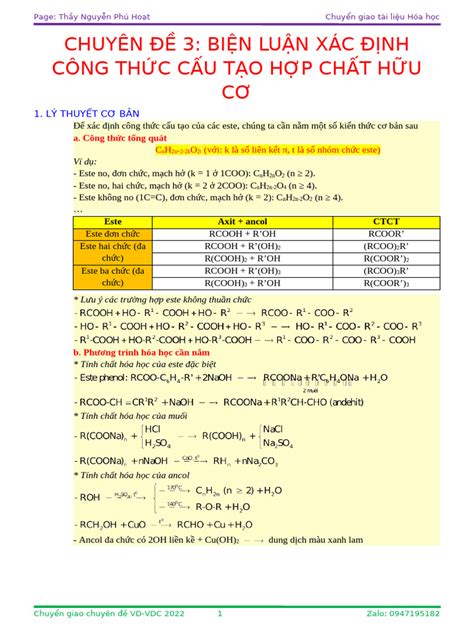 ChuyÊn ĐỀ 3 BiỆn LuẬn Ctct Este Pdf