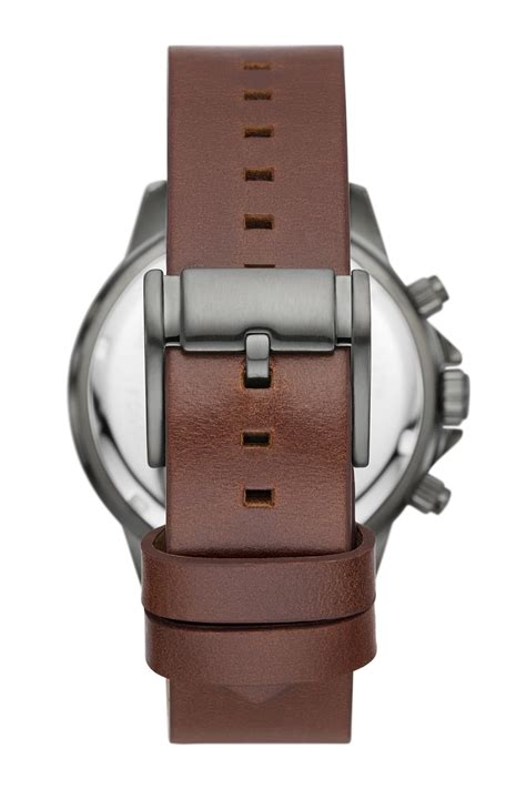 Fossil Часовник с кожена каишка Кафяв Тъмносребрист Emag Bg