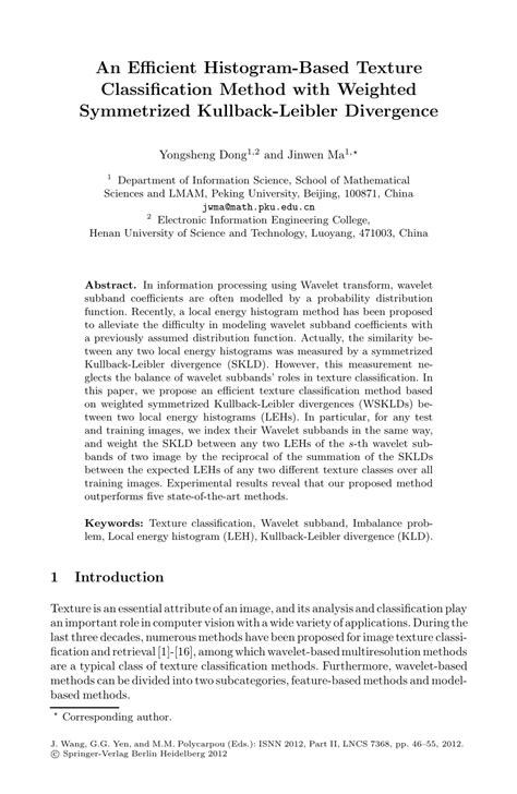 Pdf An Efficient Histogram Based Texture Classification Method With Weighted Symmetrized