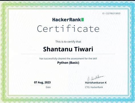 Shantanu Tiwari On Linkedin Hackerrank Python Certification