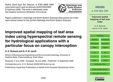 Pdf Spatial Mapping Of Leaf Area Index Using Hyperspectral Remote