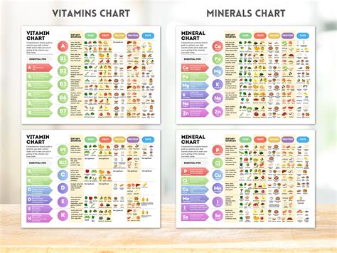 Vitamins And Minerals Chart Bundle Healthy Eating Reference Guide