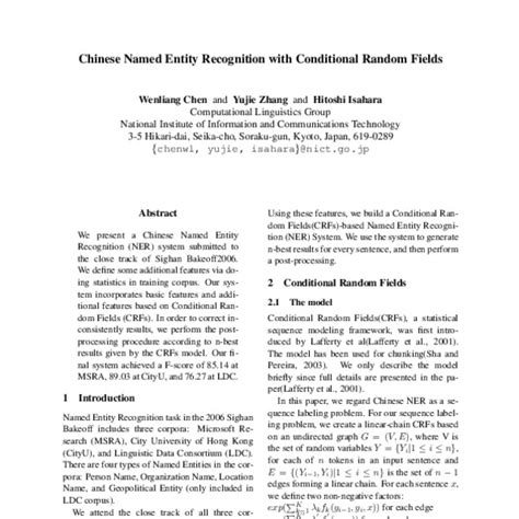 Chinese Named Entity Recognition With Conditional Random Fields Acl Anthology