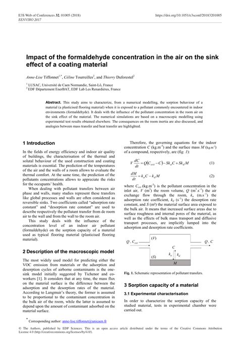 Pdf Impact Of The Formaldehyde Concentration In The Air On The Sink Effect Of A Coating Material