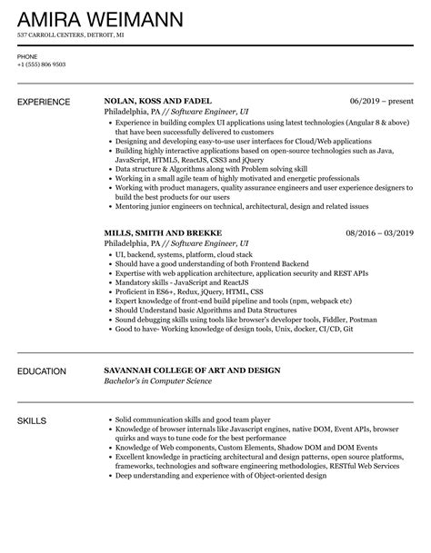 software engineer ui resume samples velvet jobs