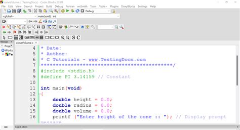C Program To Compute Volume Of The Cone
