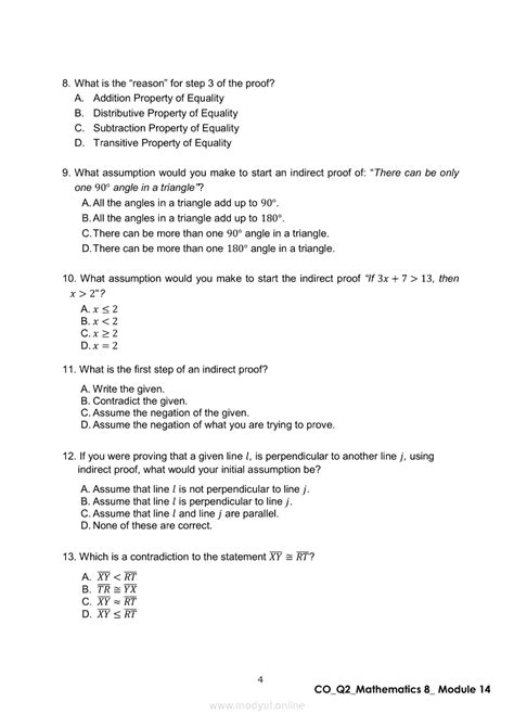 Math 8 Quarter 2 Module 14 Writing Proofs Direct And Indirect