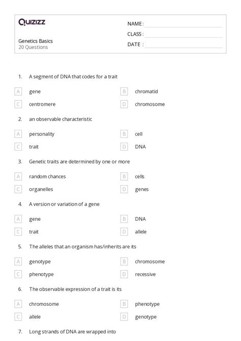 50 Genetics Worksheets For 7th Grade On Quizizz Free And Printable