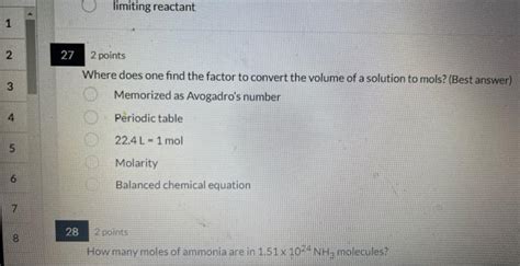 Solved Limiting Reactant 7 2 Points Where Does One Find The