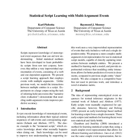Statistical Script Learning With Multi Argument Events Acl Anthology