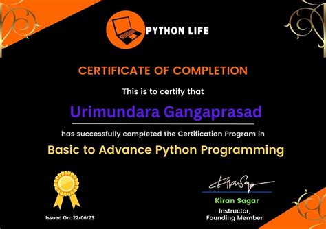 I Have Successfully Completed The Certification Program In Basic To Advance Python Programming