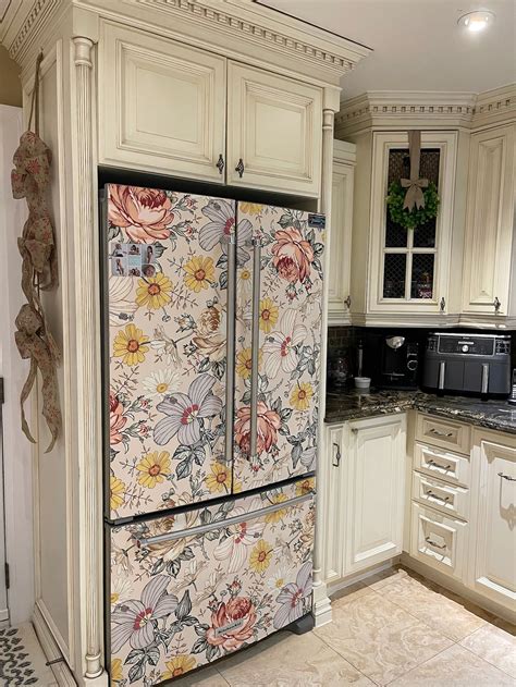 Boho Fridge Wrap Vintage Floral Refrigerator Wrap Vinyl Side By Side