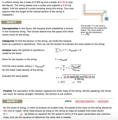 Solved A Uniform String Has A Mass Of 0 300 Kg And A Length Chegg