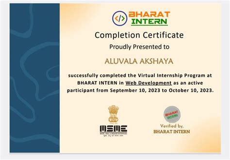 Akshaya Aluvala On Linkedin Webdevelopment Bharatintern Internship