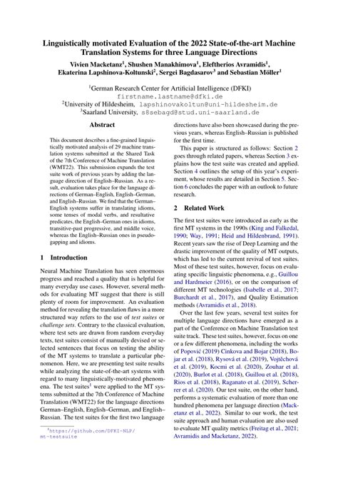 Pdf Linguistically Motivated Evaluation Of The 2022 State Of The Art Machine Translation