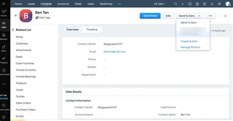 xero zoho crm integration sync records securely