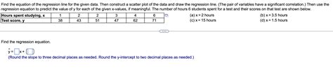 Solved Find The Equation Of The Regression Line For The Chegg Com