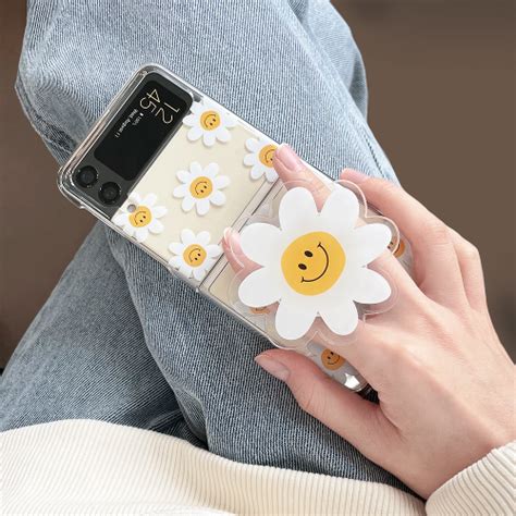 빠른배송 11 Z플립 클리어하드아크릴톡 스마일 꽃 패턴 삼성 갤럭시 플립6 플립5 플립4 플립3 지플립 제트플립 Z플립 폰케이스 심플 투명 커플 우정템