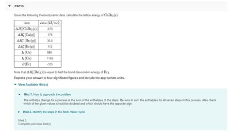solved part b given the following thermodynamic data