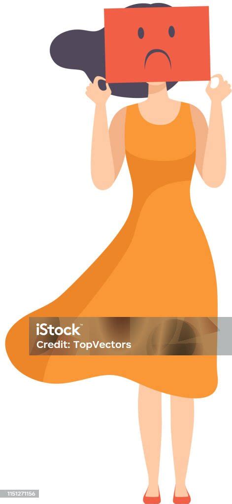 슬픈 얼굴 감정 소모 개념 스트레스 두통 우울증 심리적 문제 벡터 일러스트와 종이의 시트를 들고 젊은 여자 개념에 대한 스톡