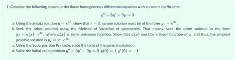 Solved Consider The Following Second Order Linear
