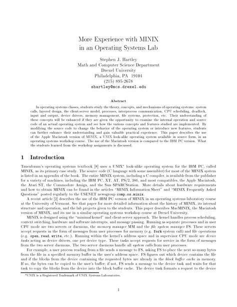 Pdf More Experience With Minix In An Operating Systems Lab