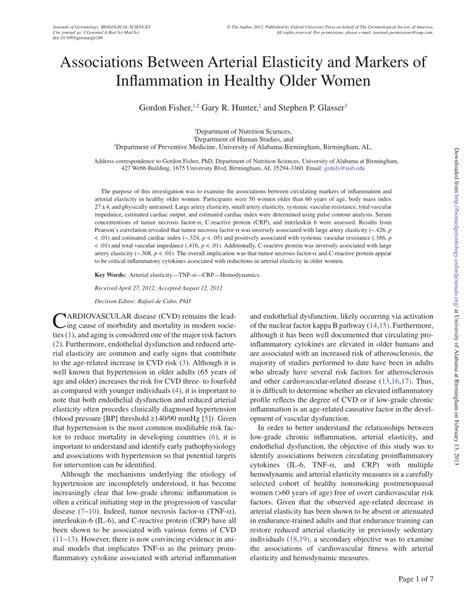 Pdf Associations Between Arterial Elasticity And Markers Of Inflammation In Healthy Older Women