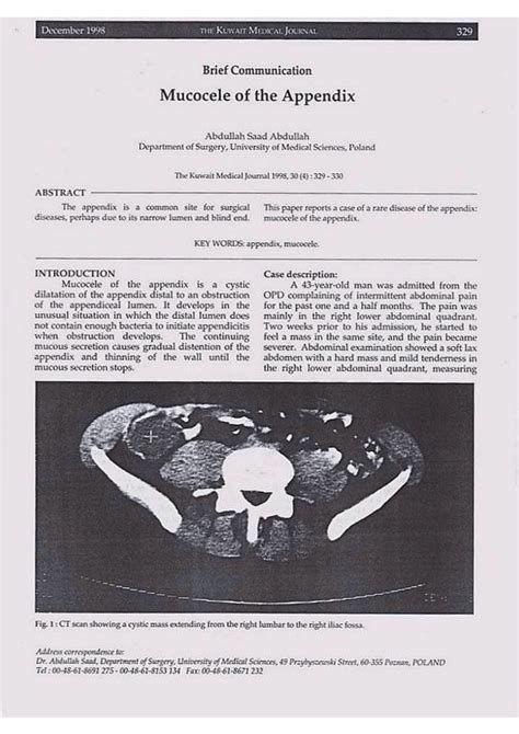 Pdf Mucocele Of The Appendix
