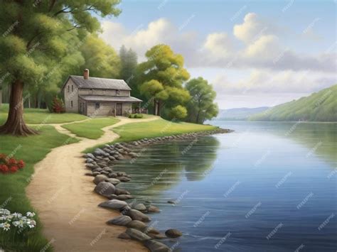 Premium Photo Riverside Tranquility Natures Serene Backdrop Along The Waters Edge