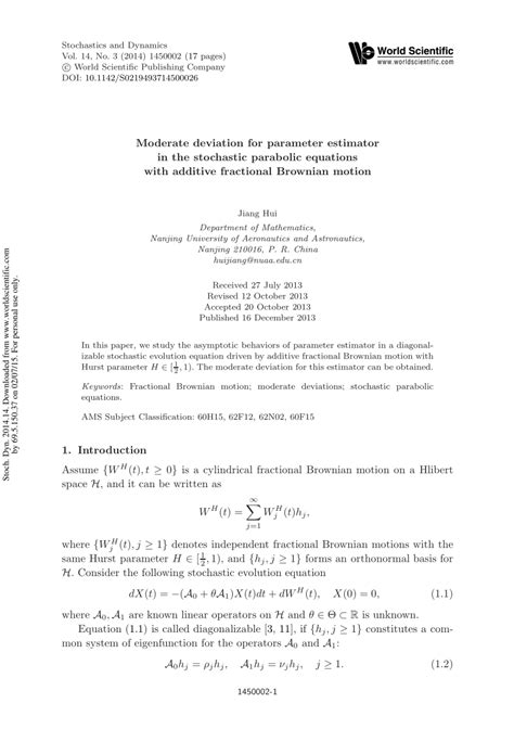 Pdf Moderate Deviation For Parameter Estimator In The Stochastic Parabolic Equations With