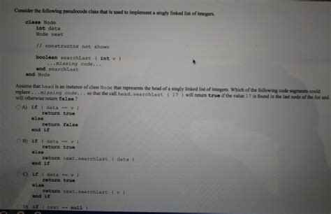Solved Consider The Following Pseudocode Class That Is Used