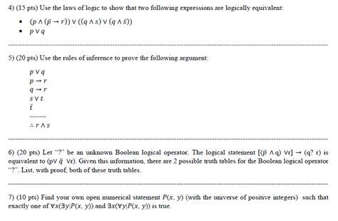 Solved 4 15 Pts Use The Laws Of Logic To Show That Two Chegg Com