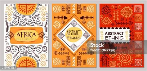 아프리카 포스터 본격적인 부족 기하학적 상징 그린 추상적 인 모양 최근 벡터 플래 카드 디자인 세트 아프리카 부족 일러스트 패턴