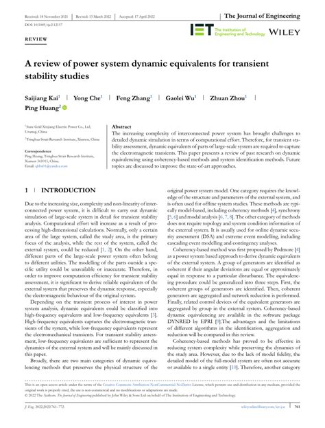Pdf A Review Of Power System Dynamic Equivalents For Transient