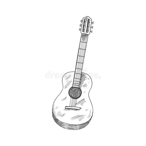 Guitar Isolated Fretted Musical Instrument Sketch Stock Vector